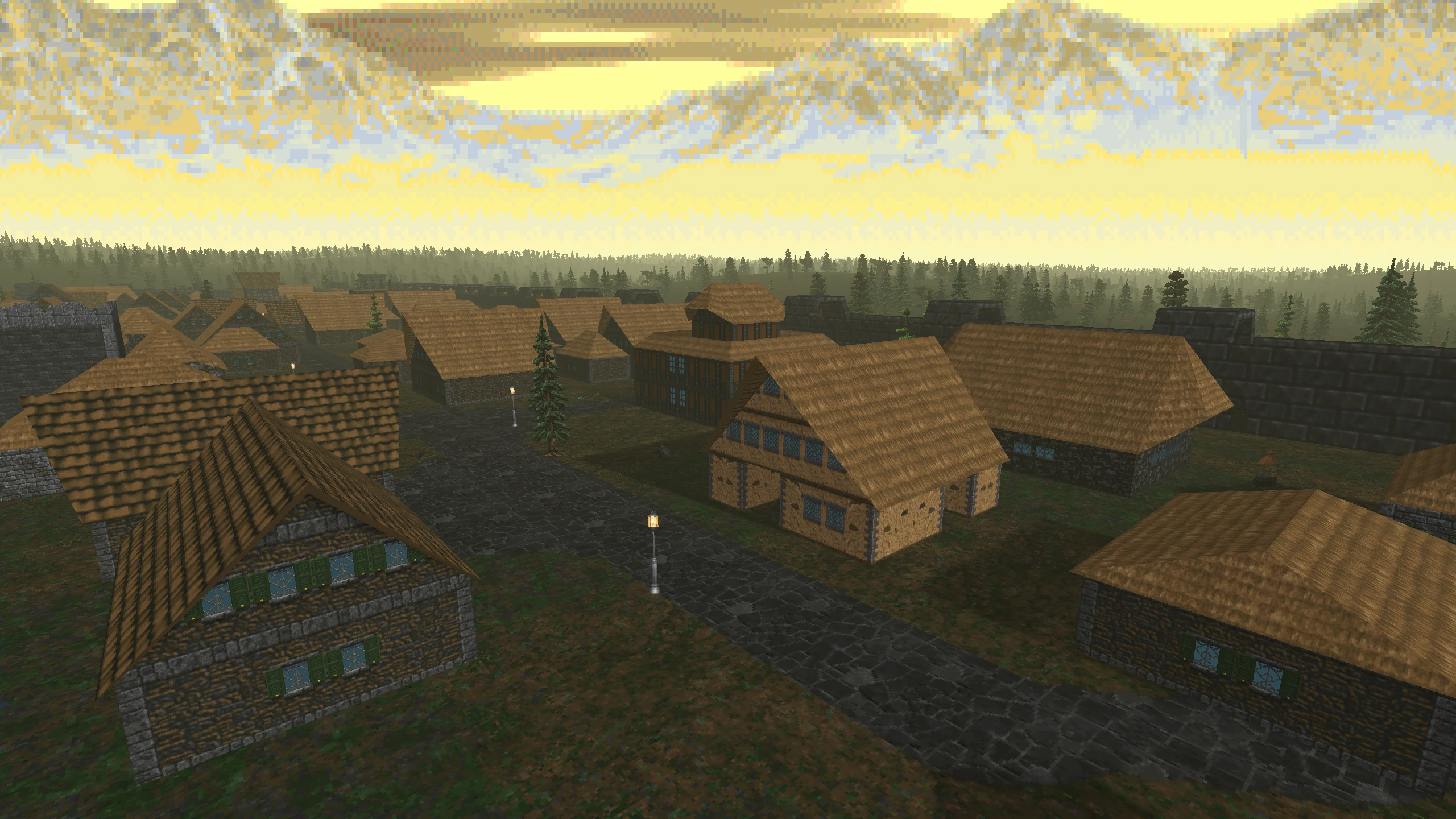 Open-world townscape with medieval houses in The Elder Scrolls II ...
