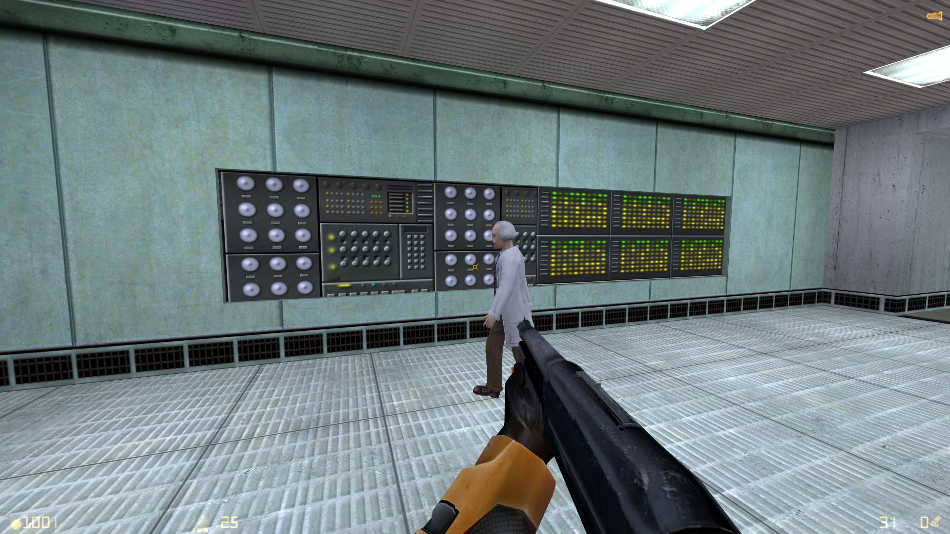 Ego-Perspektive mit Schrotflinte im Half-Life Expanded Arsenal Mod